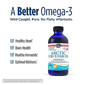Nordic Naturals Arctic CLO - Cod Liver Oil Promotes Heart and Brain Health, Supports Immune and Nervous Systems, Strawberry, 8 Fl Oz