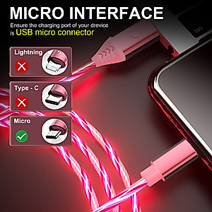 LED Micro USB Cable with Switch Compatible with Samsung Galaxy S7 Edge S6 S5 S2 J7 J7V J5 J3 J3V J2, LG K40 K20, Fire Tablet, PS4, Xbox, Kindle Micro USB Charging Cord (Red,5ft)