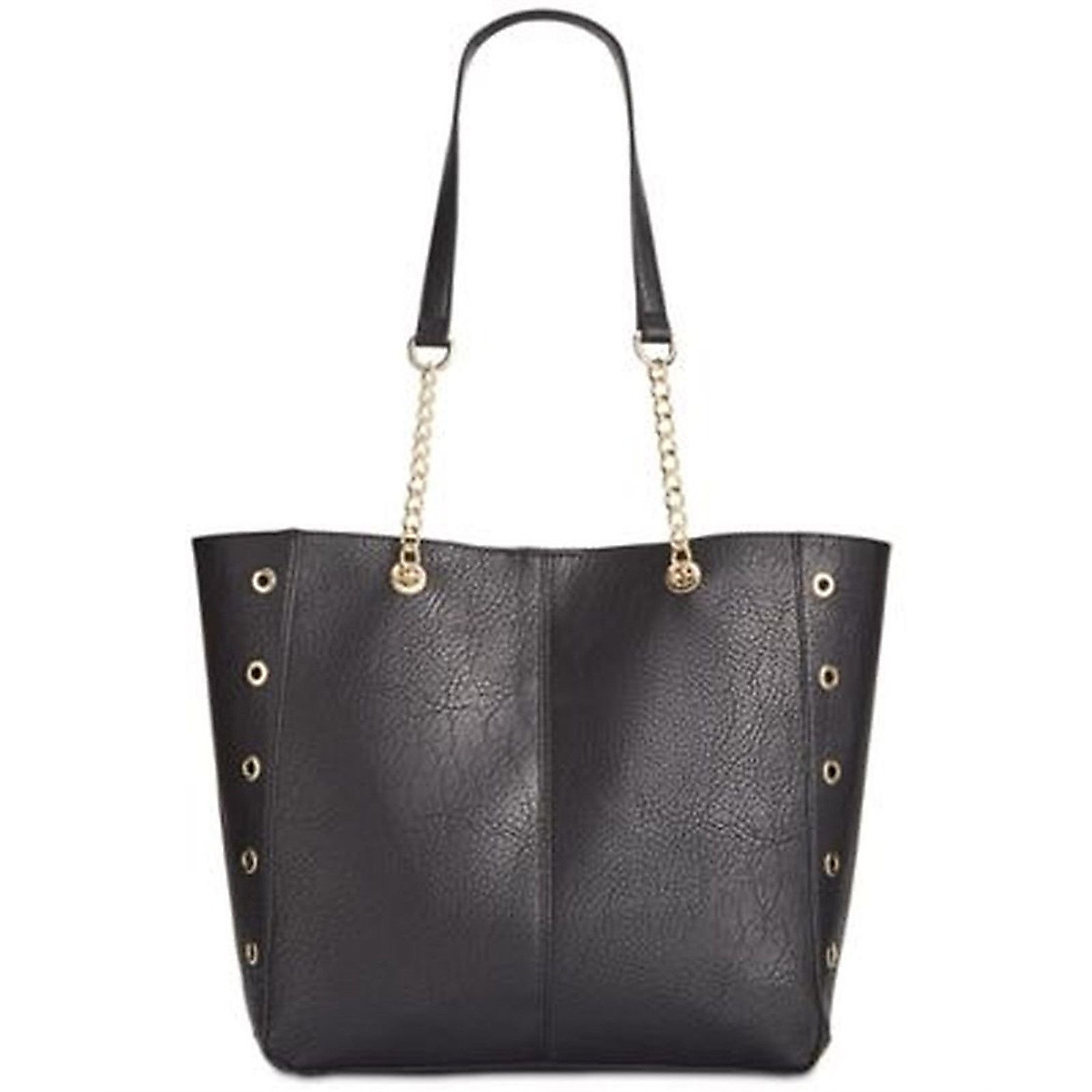 INC Womens Korra Faux Leather Tote Shopper Handbag Black Small