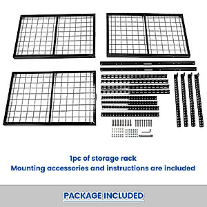 3x6 Ceiling Storage Overhead Garage Rack 72-1/4" Length x 24-1/8" Width x 22"-40" Steel Black Adjustable Height