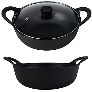 Enameled Cast Iron Balti Dish Pot (Red) with a Glass Lid, 3 Quart Medium Cast Iron Casserole Dish, Nonstick Handi Cast Iron Kadai Indian, Asian Wok, Dutch Oven