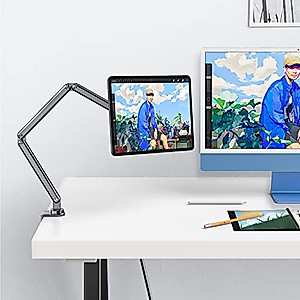 KU XIU Magnetic iPad Pro 12.9 Stand, Foldable Arm Tablet Holder for Working and Drawing, Multi-Node Adjustable Premium Portable iPad Mount Only for iPad Pro 12.9 3rd/4th/5th/6th Generation-Gray