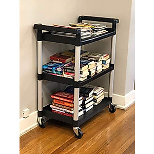 MaxWorks 80774 3-Shelf Utility Plastic Cart with Wheels-225 Lbs Maximum Capacity , Black