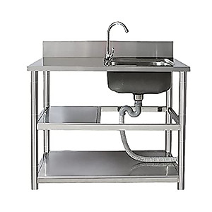 Kitchen Sink,Free Standing Sink Commercial,with Faucet And Workbench,Commercial Kitchen Utility Sink With Stand,for Outdoor Indoor, Garage, Laundry/Utility Room ( Size : A , Color : COLD ALONE_100CM )