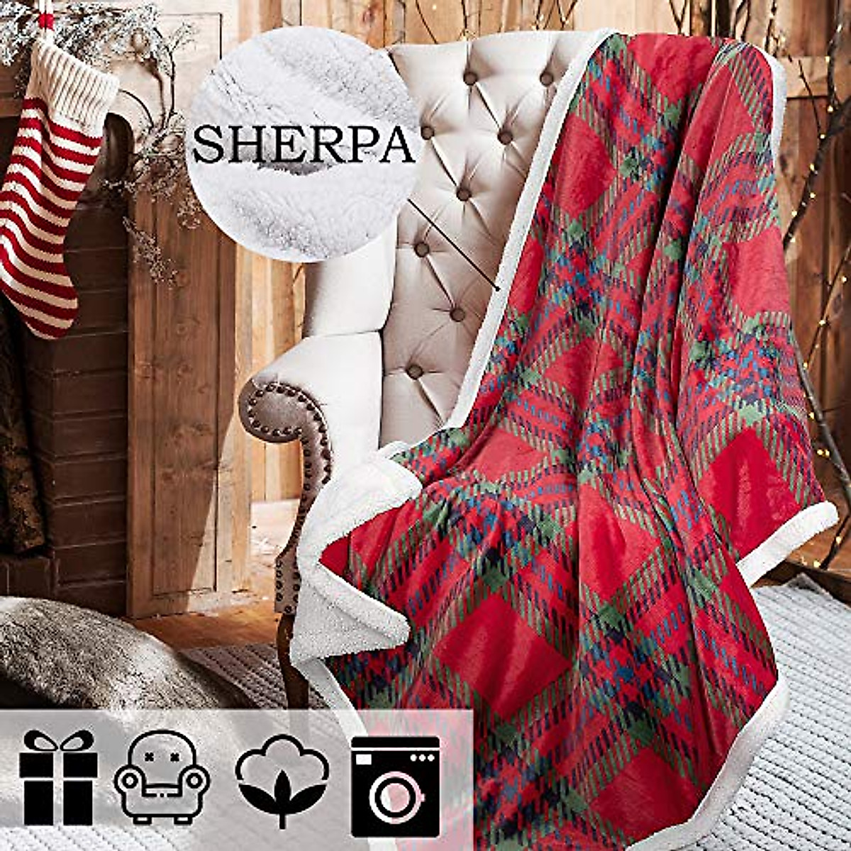 Tirrinia Christmas Blankets and Throws, Scotland, Soft Warm Cozy, Checkered Blanket Winter Cabin Throw, 50” x 60" Red & Green Buffalo Plaid