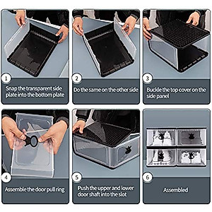 SavIz Stackable Shoe Organizer - 4 Pack - Sneaker Collection - Organize, Protect, Store Sneakers - Compact Shoe Rack - Individual Cubes - Dust, Crease Proof - White/Black (Black)