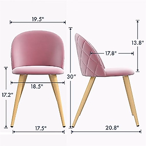 Fangflower Pink Velvet Dining Chairs Set of 2 with Wooden-Like Legs, Upholstered Side Vanity Armless Seat for Living, Makeup Room, Bedrooms, Kitchen, Standard