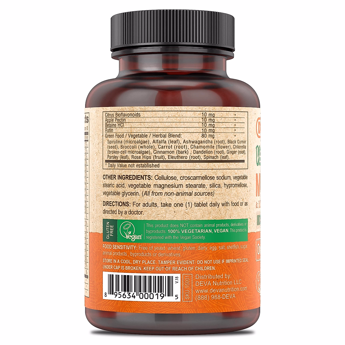 DEVA Vegan Multivitamin and Mineral Supplement - One Daily Vitamin Formula with Greens - Iron Free - 90 Coated Tablets (Pack of 2)