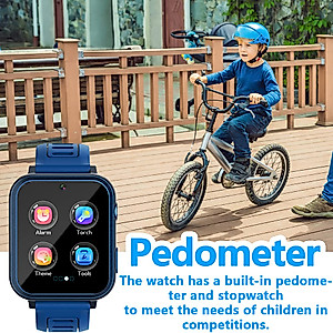 OVV Kids Smart Watch with 16 Puzzle Game for Boys Girls Ages 4-12 Selfie Camera Video Recorder Music Player Pedometer Flashlight 12/24 Hr Clock 1.54" Touch Screen Children Aluminum Case (1.Blue)