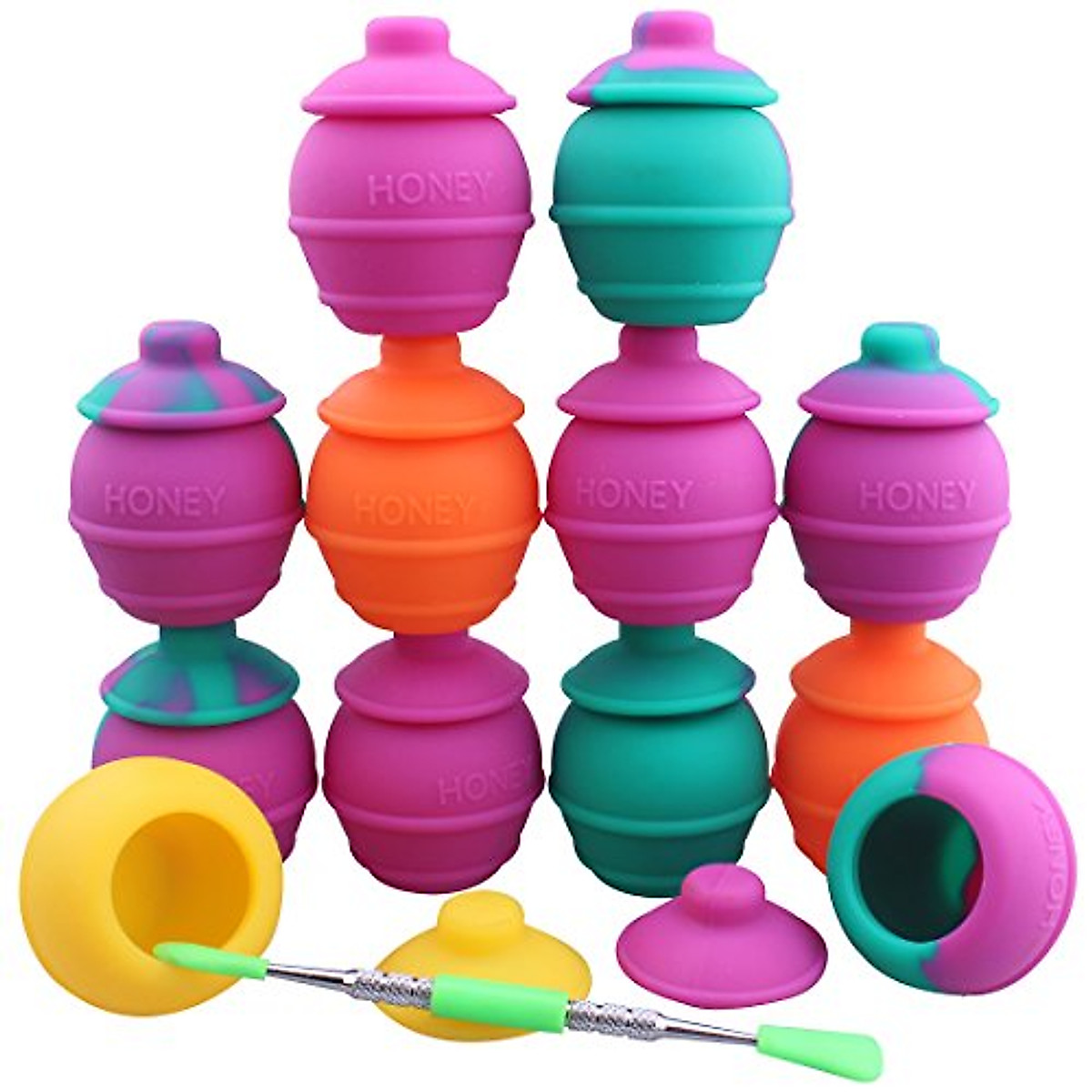 3pc 35 ML Silicone Containers Jars Concentrate Honey Pots and 1 iron scoop