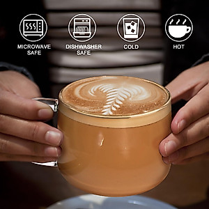 Aquach 16 oz Glass Coffee Mugs with Handle Set of 2 - Large Clear Glass Cups for Latte, Cappuccino, and Tea