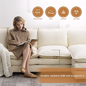 GNIXUU 118" Convertible L Shaped Sectional Sofa Couch for Living Room, Comfy Chenille Cloud Couch with Reversible Chaise, Deep Overstuffed 4 seat Couch Sleeper Upholstered Furniture(Beige)