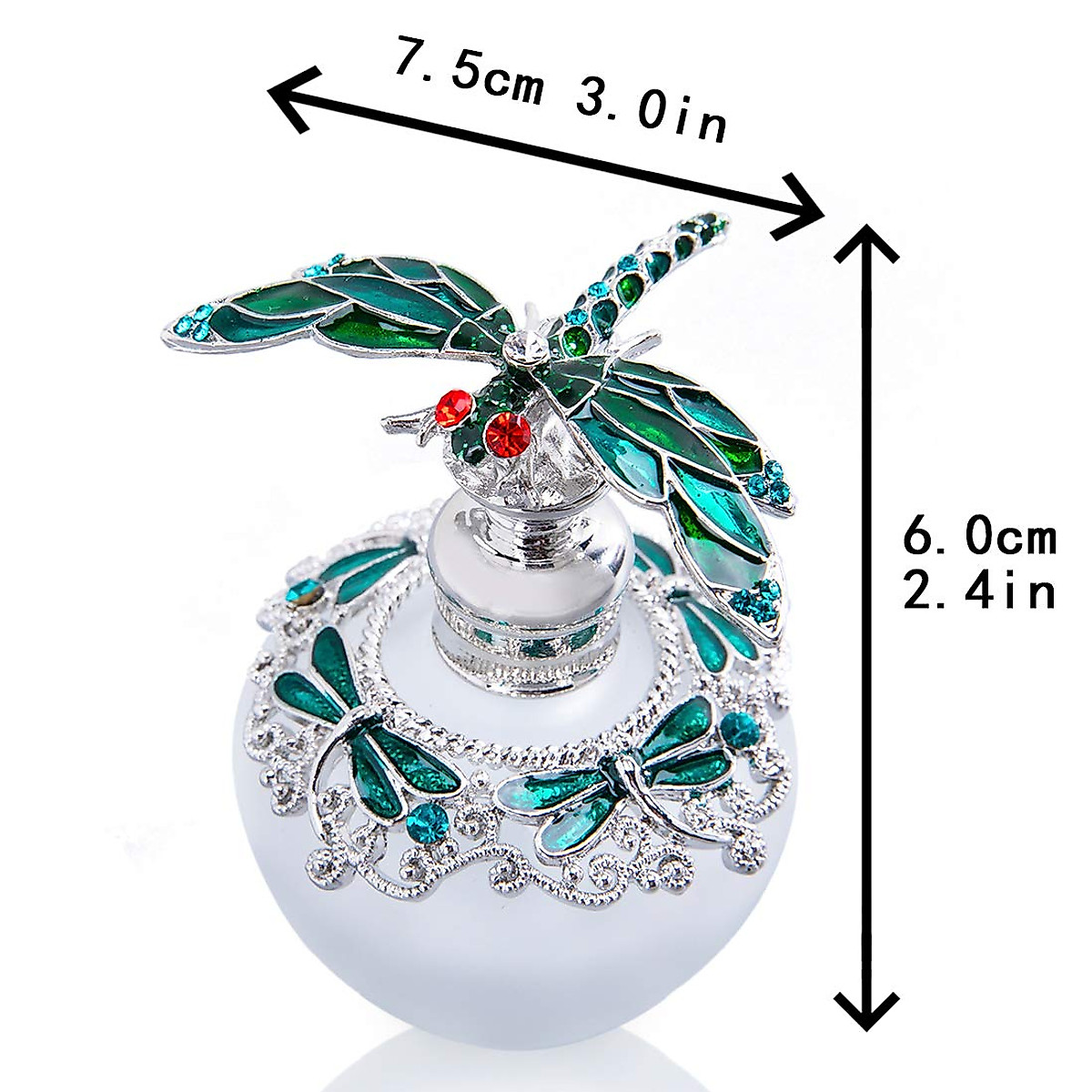 YU FENG 40ml Fancy Empty Crystal Perfume Bottle with Green Dragonfly Stopper Rhinestones Bejewelled Refillable Glass Bottle Containers