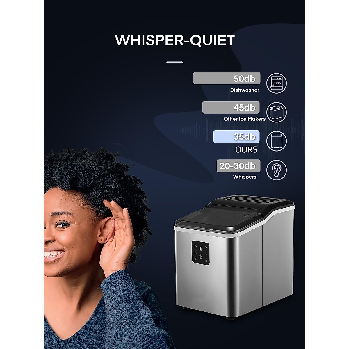 Countertop Ice Maker Machine 𝑺𝒕𝒂𝒊𝒏𝒍𝒆𝒔𝒔 𝑺𝒕𝒆𝒆𝒍, 9 Bullet Ice in 6 Mins, 𝟑𝟎𝒍𝒃𝒔 24h, Self-Clean, 2 Ice Sizes, LCD Display, Portable Ice Maker w/Ice Scoop & Basket, Home/Kitchen/Office