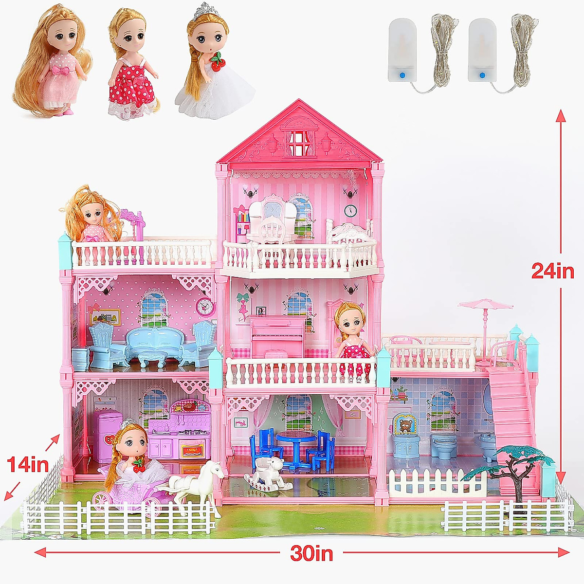 ArgoHome Dollhouse, Dream House Toys for 3 4 5 6 7 8 Years Old Girls Kids, Dollhouse Sets with 2 Dolls, 7 Rooms, Furniture and Accessories, DIY Building Pretend Play Doll House, Gift for Girls.