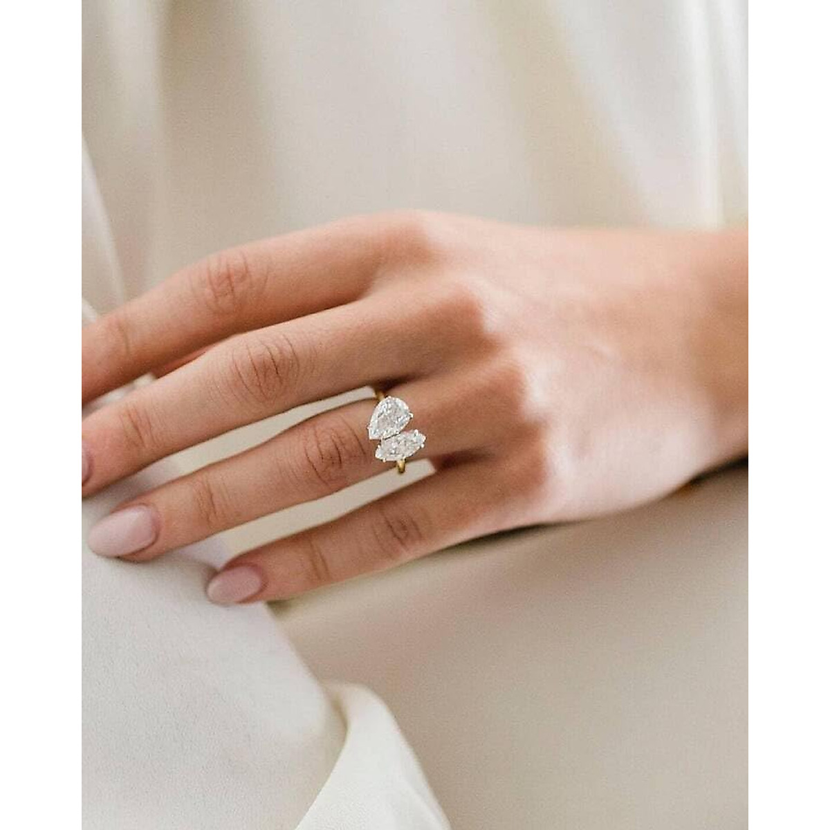 Silverjewel 4 Ct Marquise & Pear Cut Diamond Toi Et Moi Solitaire Wedding 2-Stone Engagement Ring For Women 14K Yellow Gold Plated 925 Sterling Silver Handmade Promise Ring Birthday Gift For Her