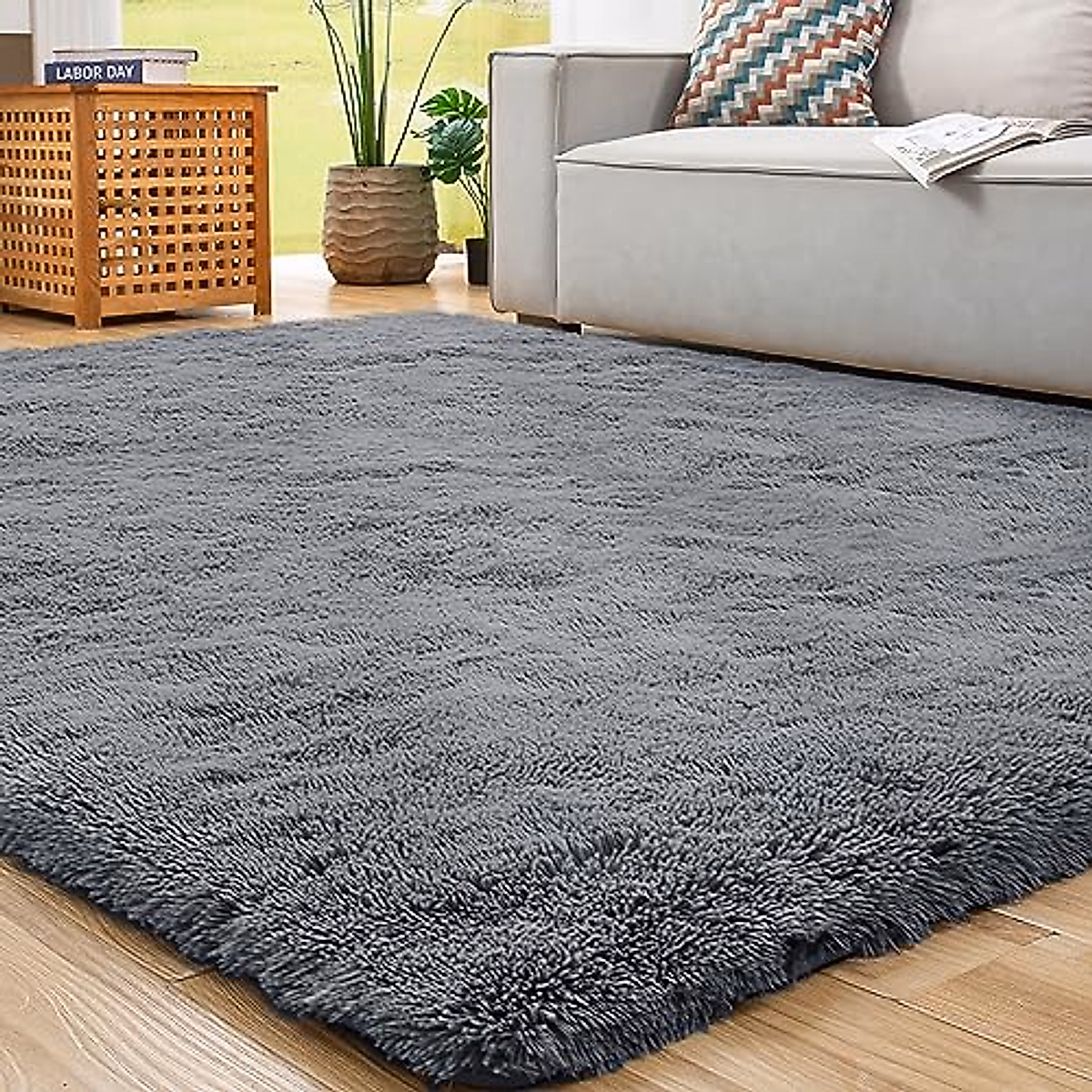 ROCYJULIN Area Rug for Living Room, Area Rugs 8x10 Fluffy Rugs for Bedroom, Non Slip Carpet for Dorm Room, Shag Rug for Playroom, Fuzzy Rug for Kids Room, Large Dark Grey Gray Rug