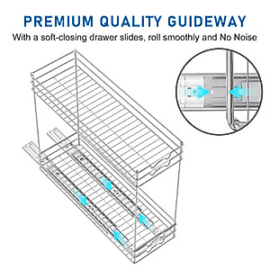 Lepatape Pull Out Cabinet Organizer Cabinet 2-Tier Pull Out Shelves Kitchen Cabinet Organizer (7" W x 21" D x 17" H) Kitchen Organization Slide Out Kitchen Cabinet Storage Shelves Chrome Finish