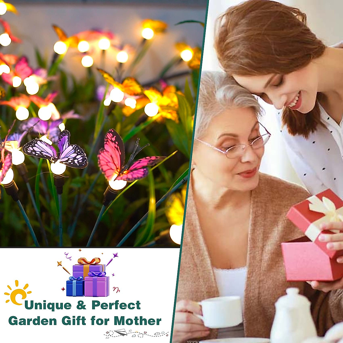 TONULAX Solar Garden Lights - Swaying Butterfly Light, Swaying in The Wind, Solar Outdoor Lights, Yard Patio Pathway Decoration, High Flexibility Iron Wire & Realistic Butterflies (2 Pack)