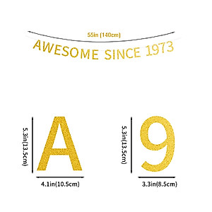 Awesome Since 1973 Banner Pre-strung Happy 52nd Birthday Banner Gold Glittery 52 Fifty Two Years Old Birthday Party Decorations for Men Women