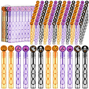 Liliful 100 Halloween Mini Bubble Wands Bulk Bubble Wands Tubes Party Favors Gifts Bubbles Halloween Toys for Halloween Party Supplies Trick or Treat Prizes Goodie Bags Fillers (Classic)
