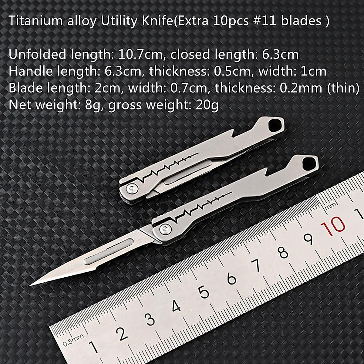 SZHOWORLD Titanium Alloy Keychain Utility Knife, Small Folding Pocket Knife for Women Men with Extra 10PCS #11 Blades