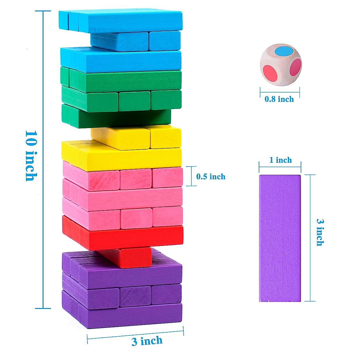 Stacking Board Game,Colored Wooden Stacking Game,48PCS Tumble Tower With Dice,Colorful Stacking Block Party Game,Educational Stacking Building Blocks For Kids,Stacking Gifts Set For Boys Girls Adults