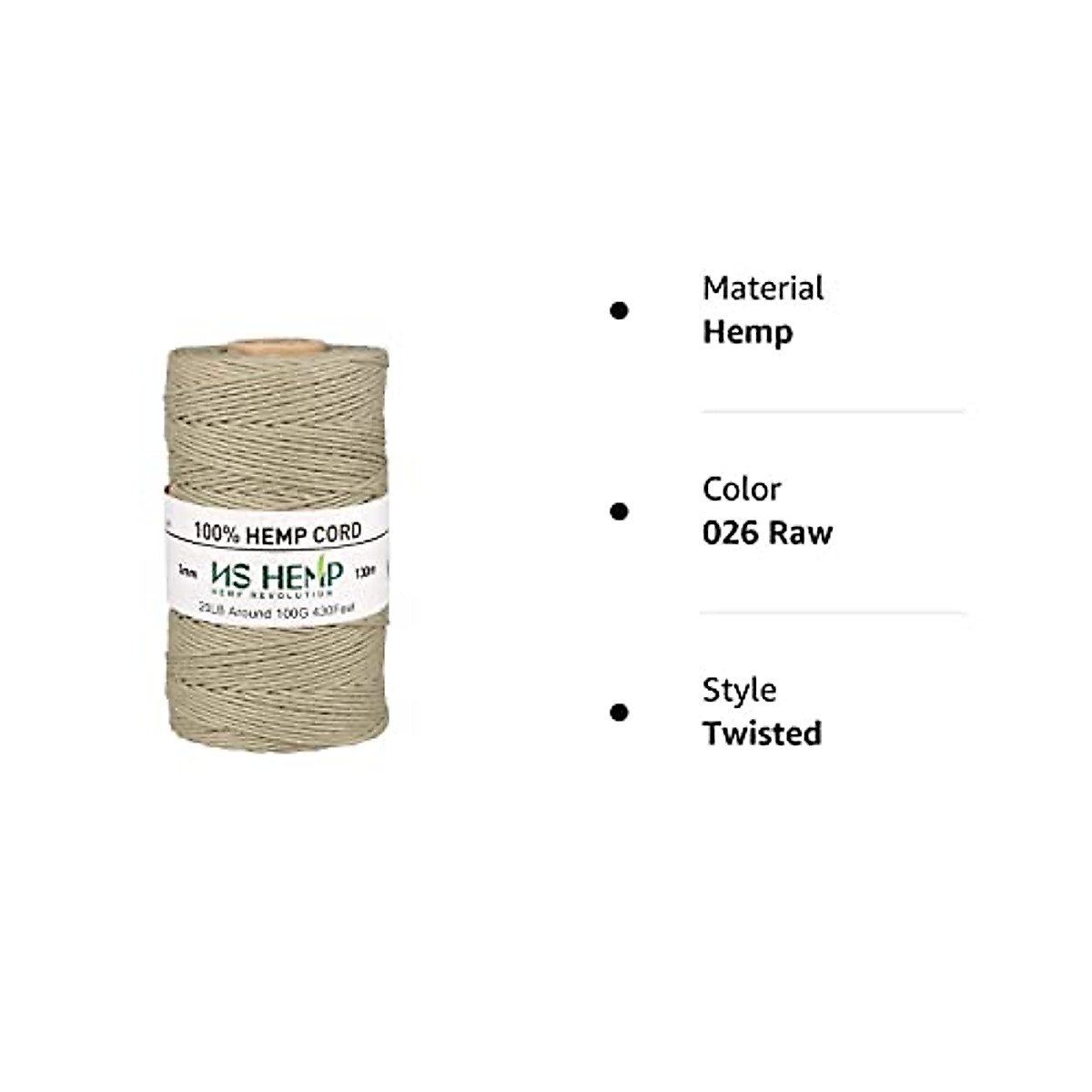 【 NS HEMP 】 Sustainable Hemp Twine Spool for Jewelry Making Bracelets Necklaces Arts Crafts Gift Decoration and More - 1mm 130m (026 RAW)