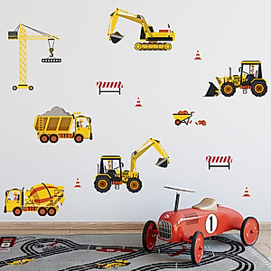 City Construction Vehicles Wall Decals, Truck Digger Excavator Cartoon Engineering Car Decorative Wall Stickers, Removable DIY Wallpaper for Kids Boys Bedroom, Playroom, Living Room Décor