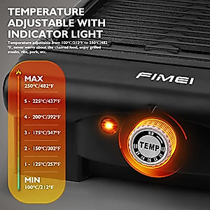 Indoor Electric Grill, FIMEI Electric Smokeless Barbecue Grill With 7 Gear Temperature Adjustment, Non-stick Removable Grill Plates, Easy Clean, for Oil-free Cooking and Home Roast Party