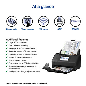 Epson Workforce ES-580W Wireless Color Duplex Desktop Document Scanner for PC and Mac with 100-sheet Auto Document Feeder (ADF) and Intuitive 4.3" Touchscreen. Full 1-Year Limited Warranty (Renewed)