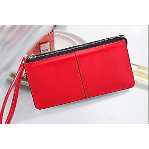 Bonaweite Women's Wristlet Clutches Leather Wallet Purse Cards Holder Red