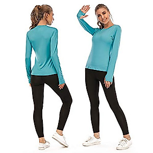 Womens Long Sleeve UV Sun Protection Shirts Thumbhole Athletic Running Workout Tee Tops UPF 50+