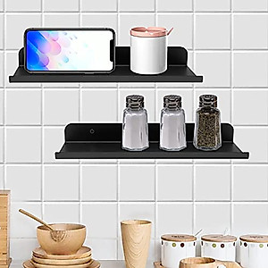 Anxingo Floating Shelves Wall Mounted Bathroom Shelf, Metal Wall Mounted Small Display Shelves, Floating Wall Shelves Shelf Display Storage Wall Mount Home Decor, Matte Black,2 Pack (11.8"*3.9)