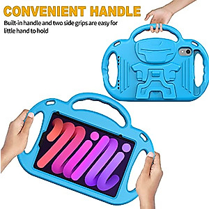 BMOUO Kids Case for iPad Mini 6 (8.3 inch, 2021), iPad Mini 6th Generation Case for Kids, with Shoulder Strap, Shockproof Handle Stand Kids Case for iPad Mini 6th Generation 8.3 inch 2021, Blue