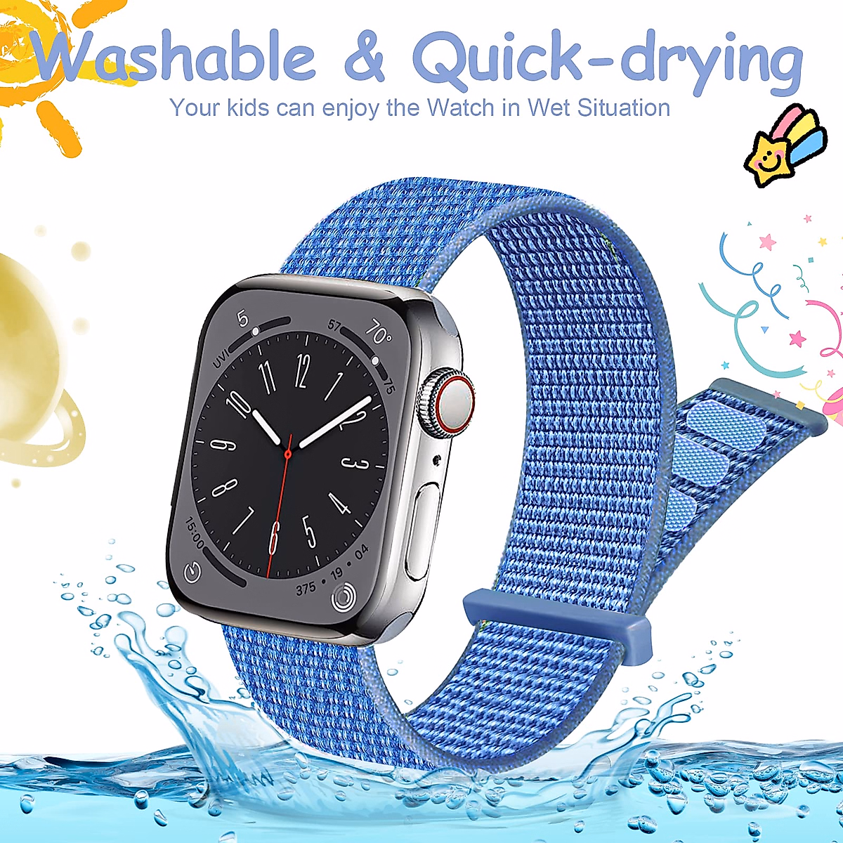 3-Pack Sport Loop Band Compatible for Kids Apple Watch Band 42mm(Series 10) 41mm 40mm 38mm, Nylon Braided Strap Bracelet for iWatch Series10/ 9/8/7/SE/SE2/6/5/4/3/2/1for Boys Girls,Black+Green+Blue