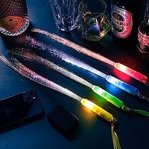 28 Pack Glow Fiber Optic Wands Sparkler Firework Sticks, LED Flashing Light Up Toy for Kids Adults, Glow in The Dark Party Favor Supplies Rave Magic Decoration Bulk Wedding Easter St. Patrick’s Day
