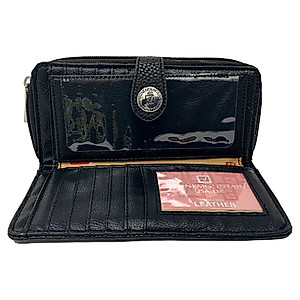 Stone Mountain Women's Leather Ludlow Clutch Wallet with Checkbook Cover Black