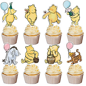 48 Pcs Winnie Cupcake Toppers For Baby Shower Classic Cake Topper Perfect Boys Girls First Birthday Party Supplies Favors