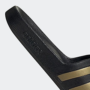 adidas unisex adult Adilette Aqua Slide Sandal, Core Black/Gold Metallic/Core Black, 11 Women Men US
