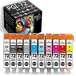 10-Pack ColorPrint Compatible PGI72 Ink Cartridge Replacement for Canon PGI-72 PGI 72 Work with PIXMA Pro-10 Pro 10 Pro10S PRO-10S Pro 10 Laser Printer (PBK, MBK, C, M, Y, PC, PM, R, GY, CO, 1 Set)