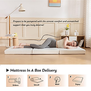 MLILY Folding Mattress, 4 inch King Tri-fold Memory Foam Mattress, Foldable Mattress with Storage Bag and Washable Cover, Travel and Guest Mat, 80"×76", White