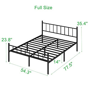 DIIYIV Full Size Metal Platform Bed Frame with Heavy Duty Steel Slat Support,14 Inch Easy Assembly Mattress Foundation with Headboard,No Box Spring Needed,Black
