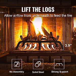 VEVOR Fireplace Grate, 24 inch Heavy Duty Fireplace Pit Grill Grate with 6 Support Legs, 3/4'' Solid Powder-Coated Steel Bars, Fire Logs Firewood Burning Rack Holder for Indoor and Outdoor Fireplace