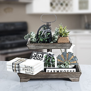 Heather & Willow Farmhouse Tiered Tray Decor Items Set of 5 | Tiered Serving Decorative Galvanized Tray | Rustic Vintage Tier Tray Decorations | Fall, Home & Living Room & Kitchen Décor