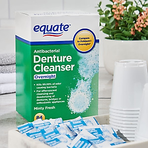 Super Poligrip Zinc Free 2.4oz Bundle with Equate Overnight 84 Denture Cleaner Tablets - Poligrip Super Denture Adhesive, Denture Cleaning Tablets, Retainer Cleaner for a Brighter Smile