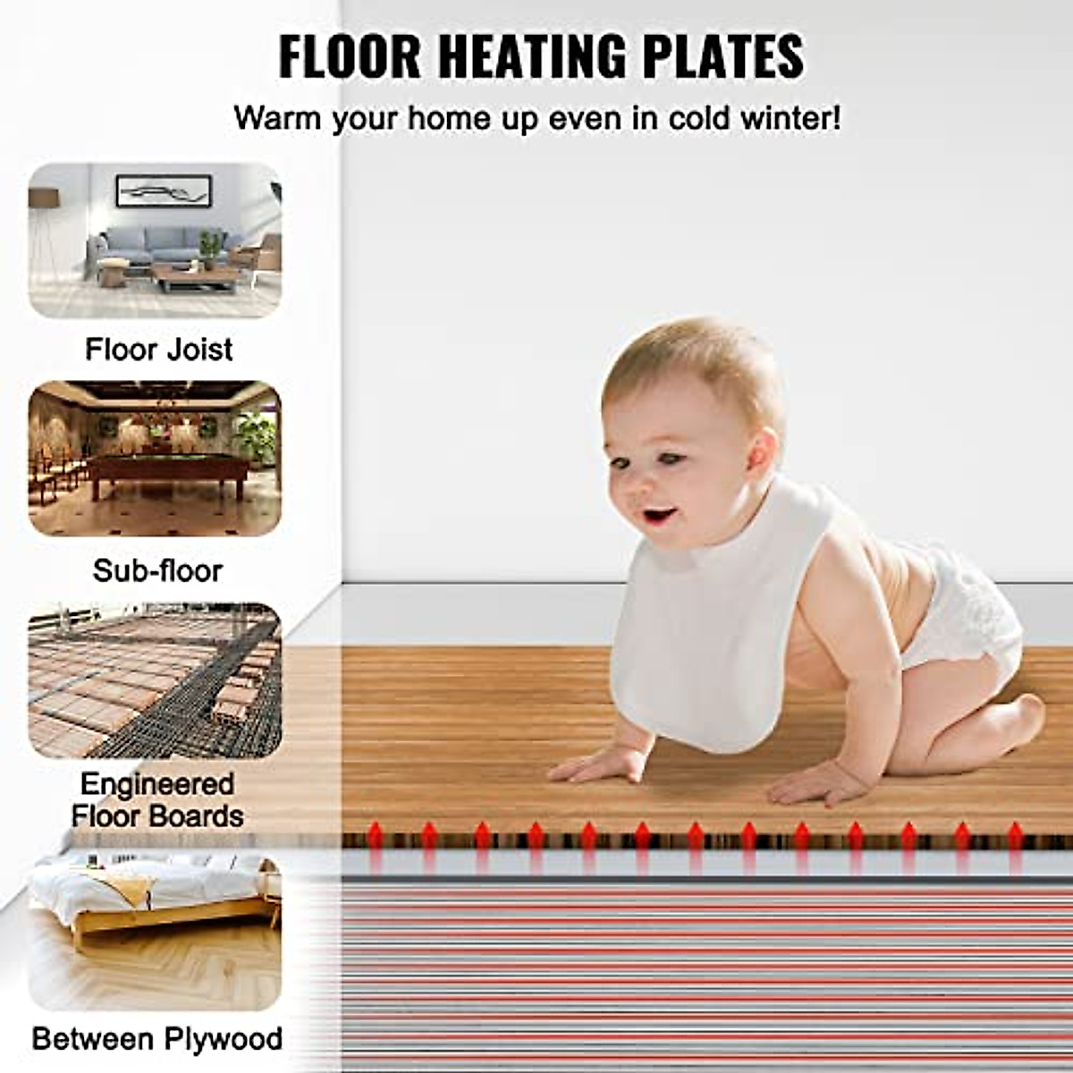 VEVOR PEX Heat Transfer Plates, 50 pcs Box Radiant Heat Transfer Plates, 4 ft Aluminum PEX Heat Transfer Plates, 1/2 inch Heat Transfer Plates designed for PEX Tubing