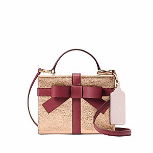 Kate Spade Wrapping Party Ribbon Bow Gift Box Crossbody Purse Rose (Gold Wine)