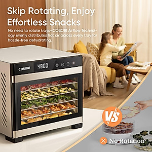 COSORI Food Dehydrator (50 Recipes) for Jerky, Vegetables Fruit, Meat, Dog Treats, Herbs, and Yogurt, Dryer Machine with Temperature Control, 6 Stainless Steel Trays, Rear-Mounted Fan, Silver