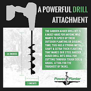 Power Planter 100% USA Made 3"x24" Extended Length Bulb & Bedding Plant Auger with 1/2" Non-Slip Hex Drive